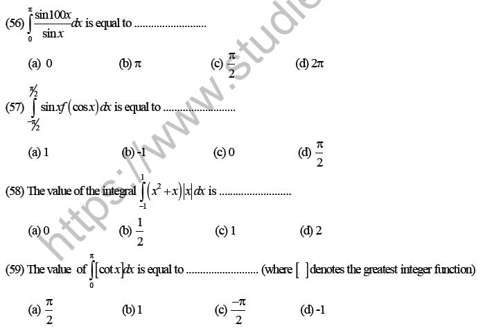 JEE Mathematics Definite Integration MCQs Set A with Answers
